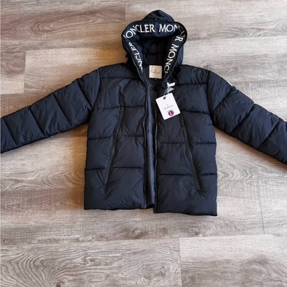 Moncler | Jackets & Coats | Moncler Dark Jacket With Branded Hood ...
